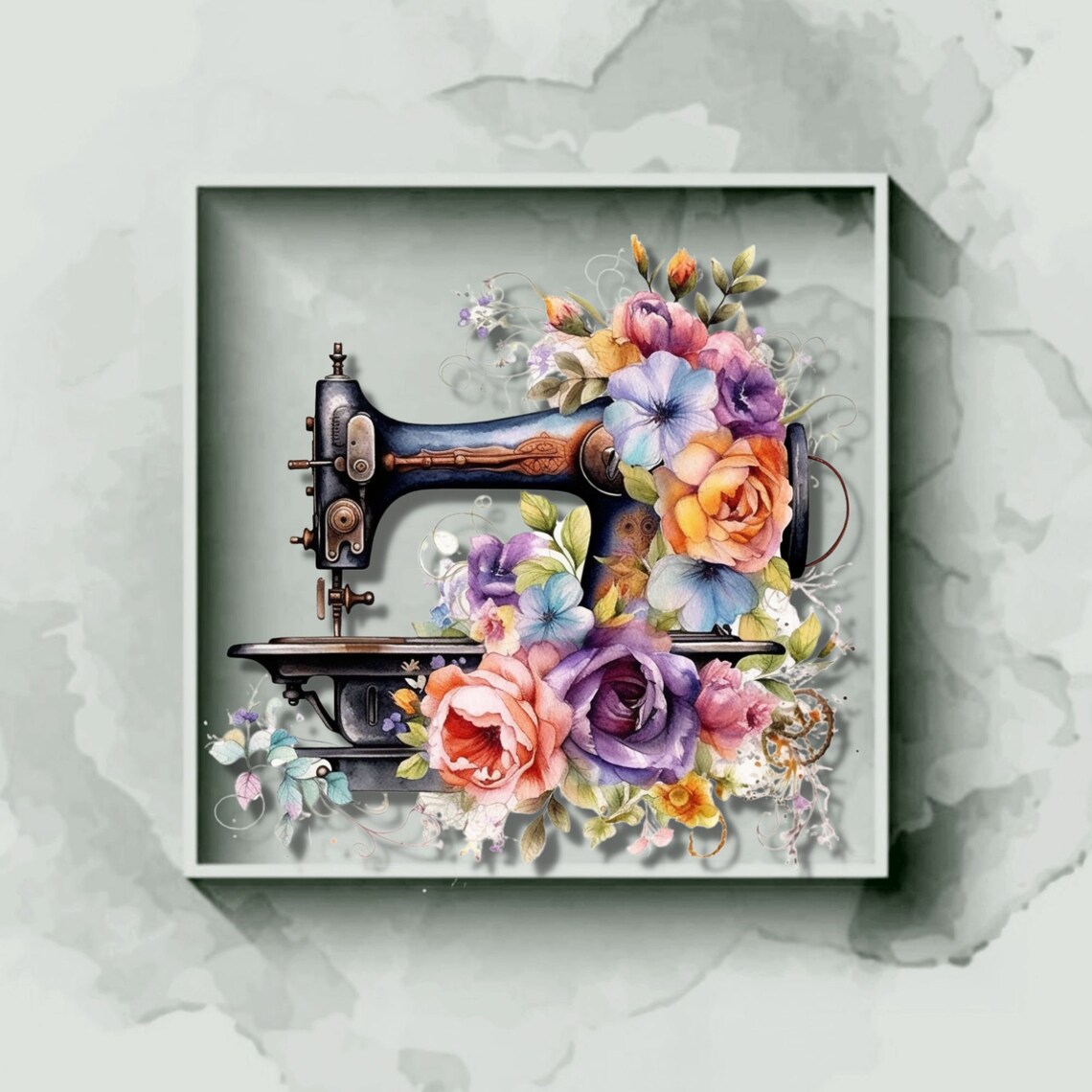 Floral Sewing Machine Clipart Instant Download Watercolor - Etsy Australia