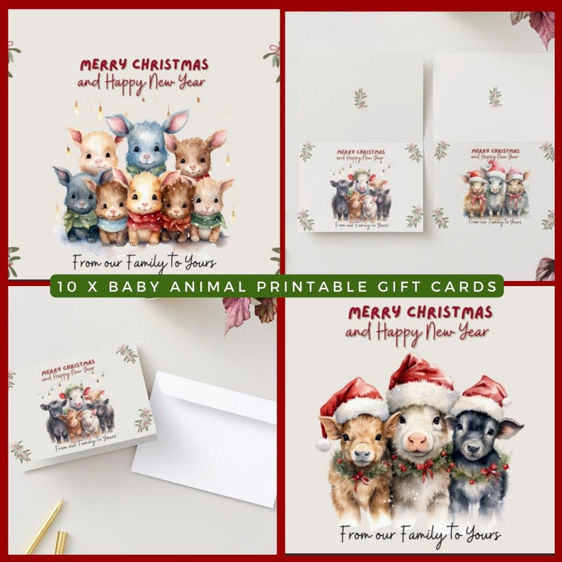 10 Farm Animal Christmas Cards Printable Christmas Cards Farm Animal ...