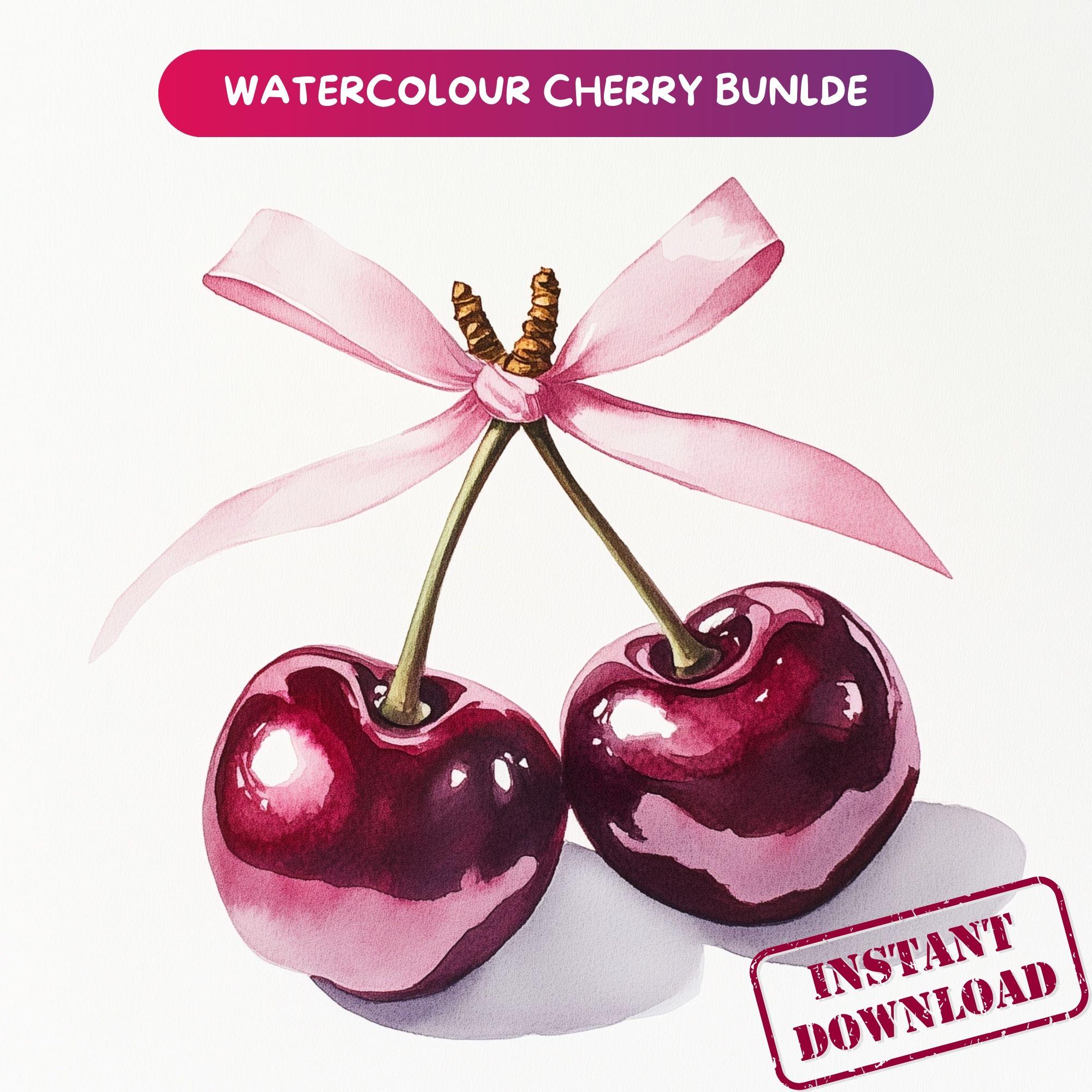 Cherry Bow Watercolor Cherry 1 Dollar Clipart Ma Chérie Sublimation ...