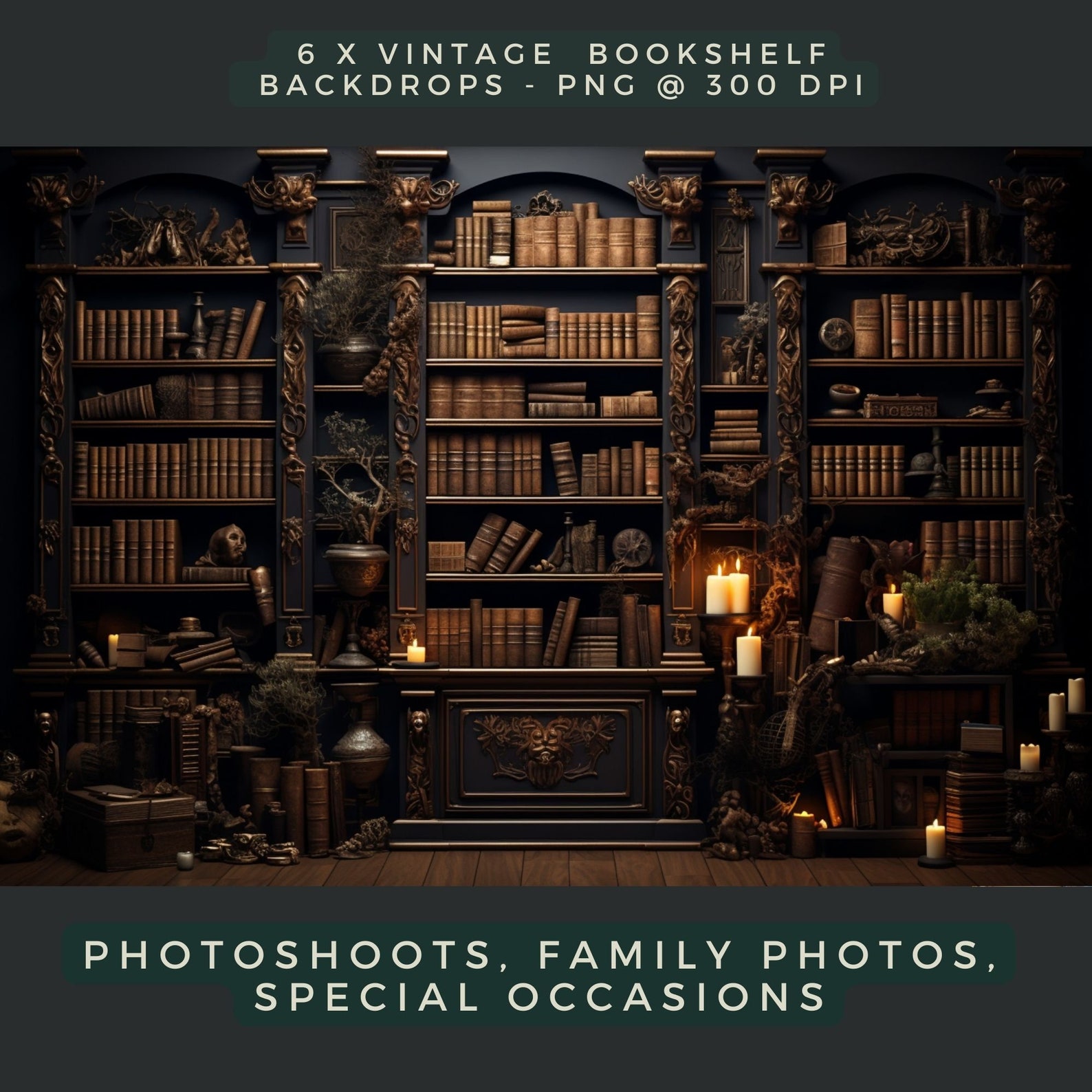 Vintage Bookshelf Backdrops Digital Library Backdrops PNG 6 Library ...