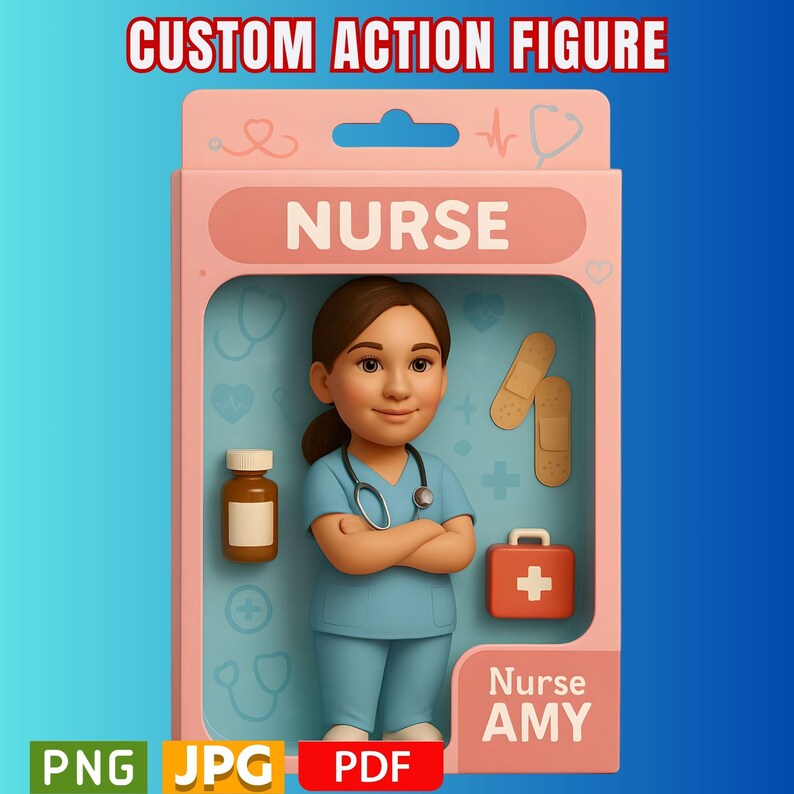 Custom Nurse Action Figure Portrait: Personalized Digital Art (PNG JPG ...
