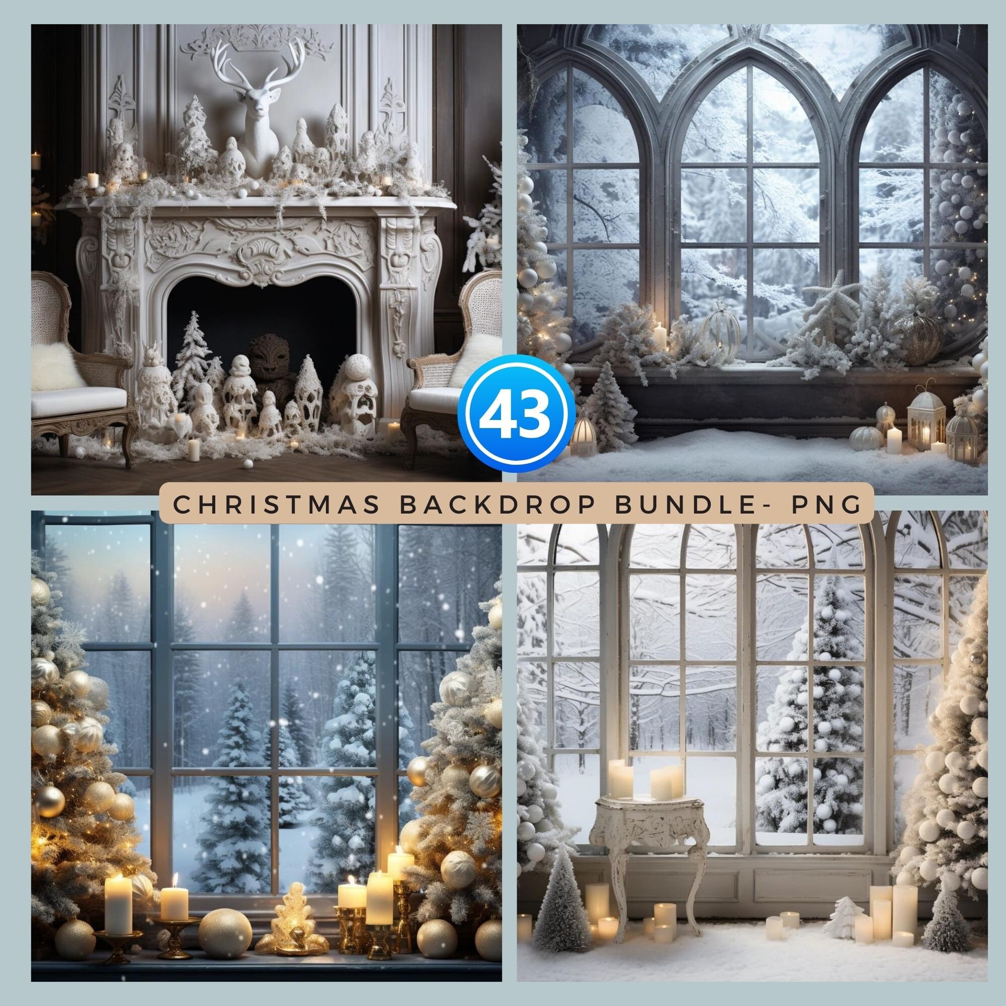 Christmas Digital Backdrops BUNDLE PNG Santas House Backdrop Christmas ...