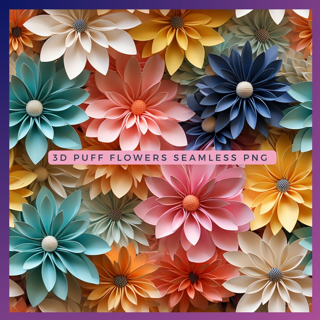 Puff Flower Seamless Pattern 3D Puff Seamless Flowers 3D Tumbler Wrap ...