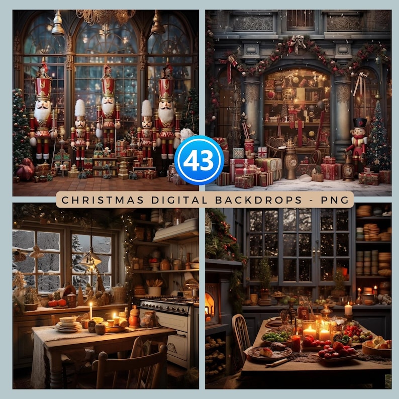 Christmas Digital Backdrops BUNDLE PNG Santas House Backdrop Christmas ...