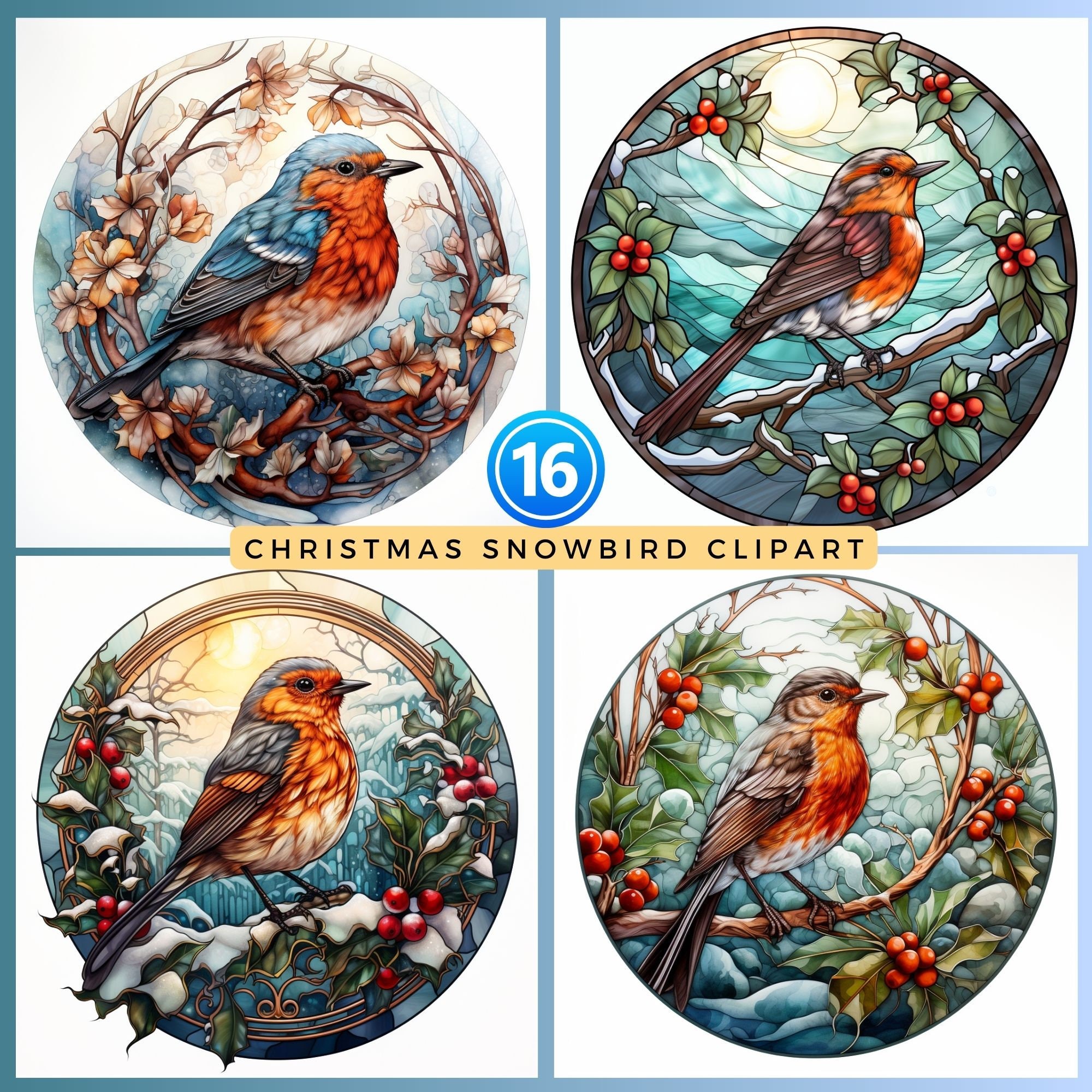 Christmas Snowbirds 16 Digital Clipart Bundle Cardinal Christmas 2023 ...