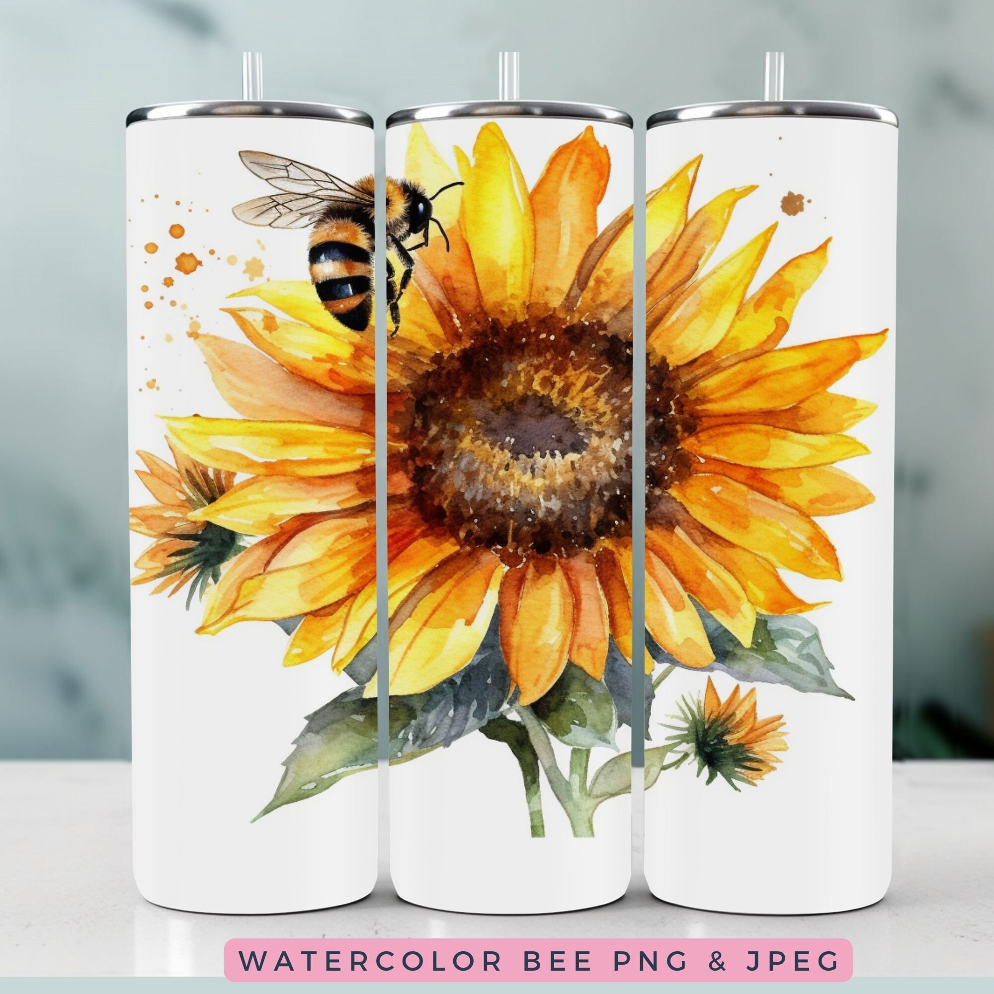 Watercolor Bee Sunflower Clipart PNG 16 Honey Bee Designs - Etsy