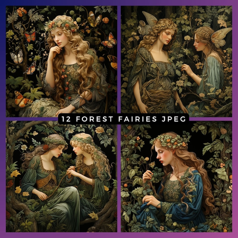 Fairy Clipart Digital Enchanted Forest William Morris Style Forest Core ...