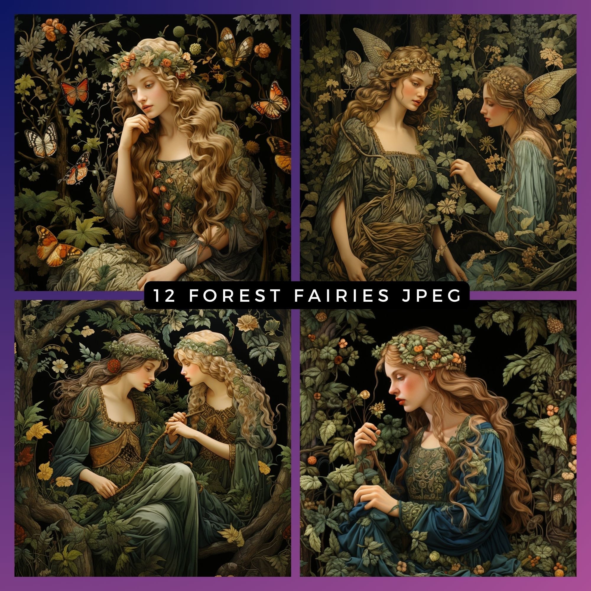 Forest Fairies Clipart Digital Enchanted Forest William Morris Style ...