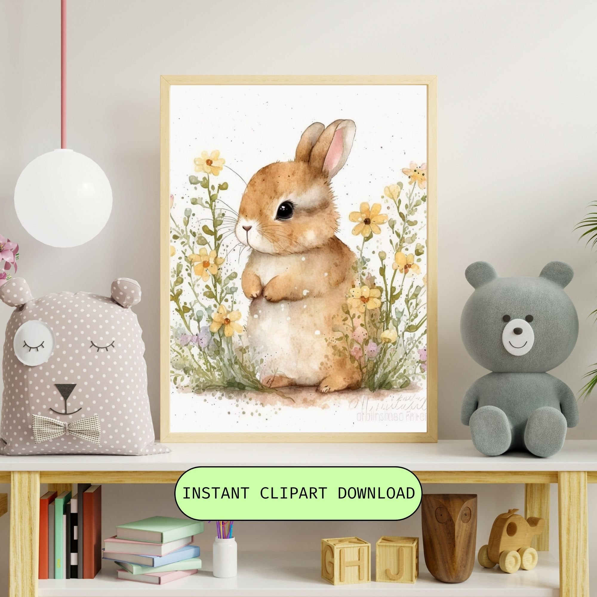 Watercolour Bunny Clipart Cute Bunny Rabbit Designs Nursery - Etsy