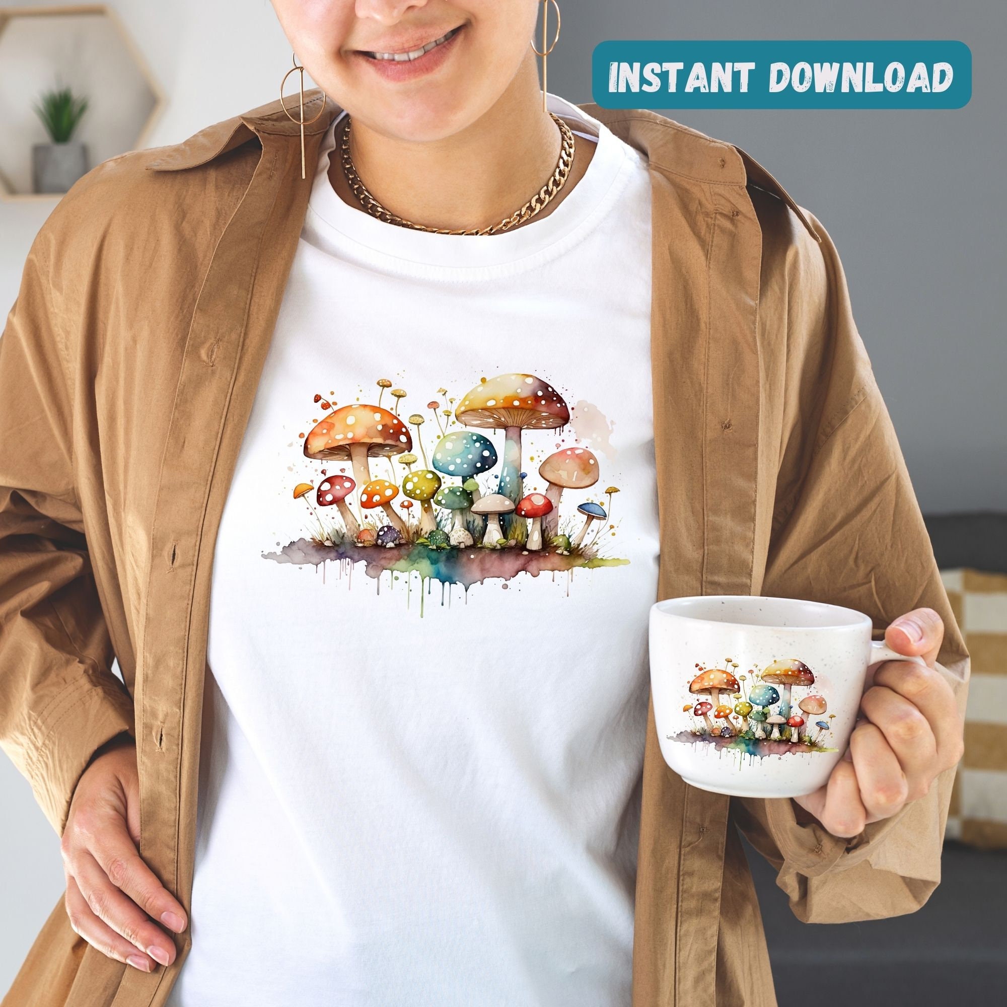 Mushrooms Watercolor Clipart Toadstool Clip Art PNG Instant - Etsy