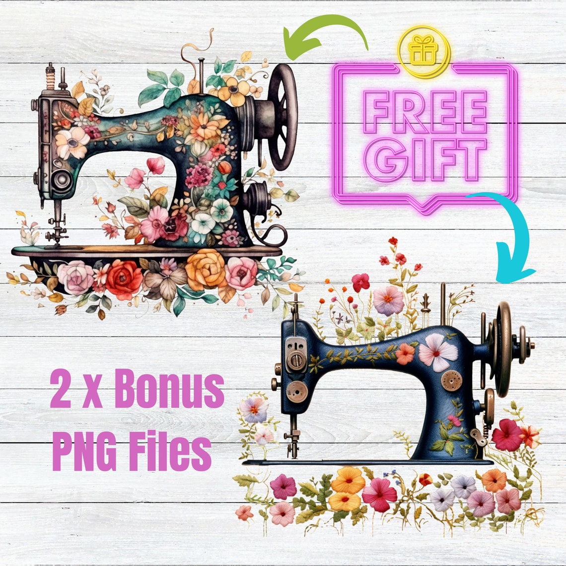 Floral Sewing Machine Clipart Instant Download Watercolor - Etsy Australia