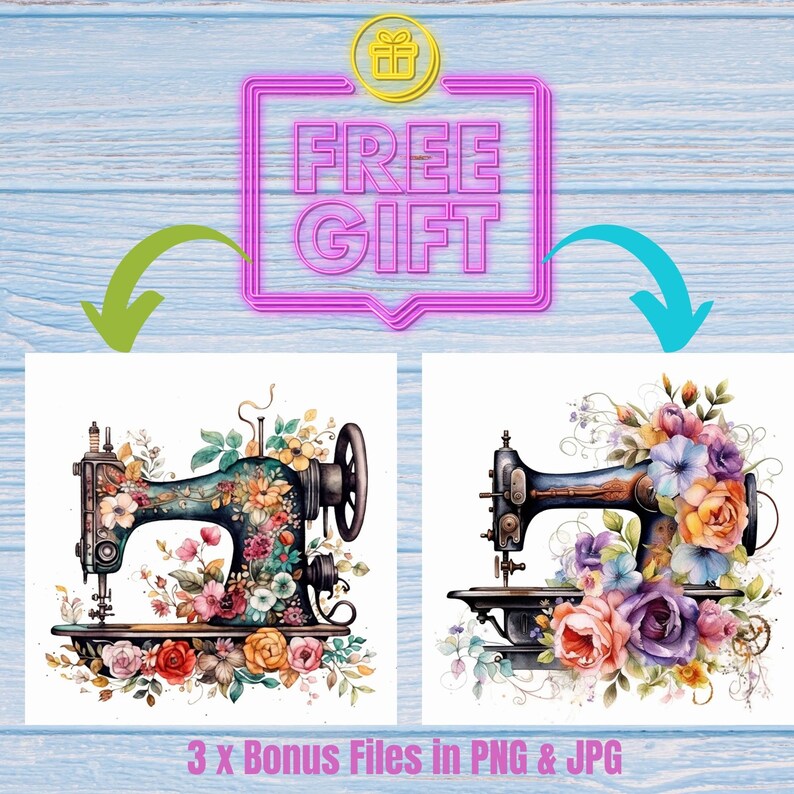 Sunflower Vintage Sewing Machine Clipart PNG Watercolor Floral - Etsy