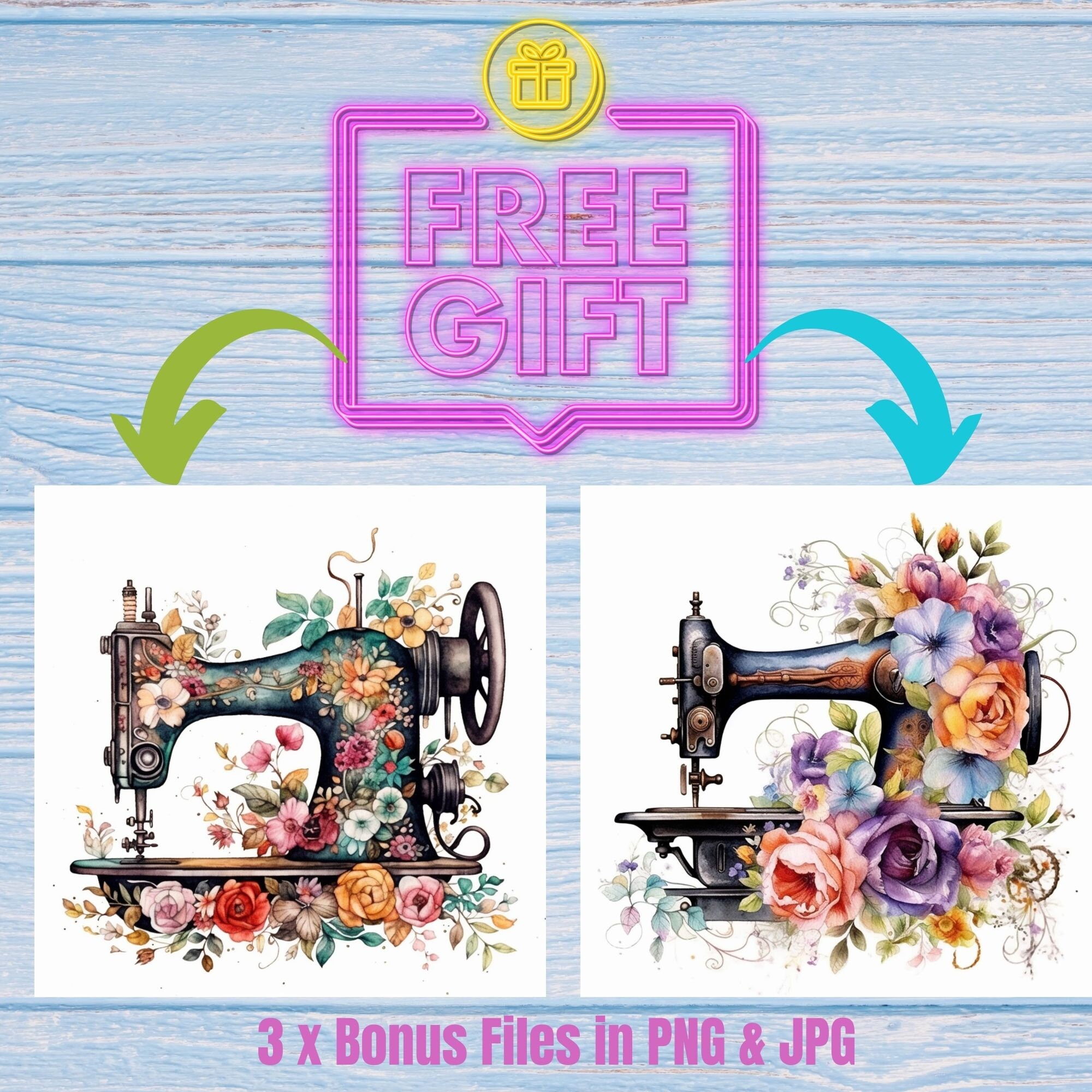 Sunflower Vintage Sewing Machine Clipart PNG Watercolor Floral - Etsy