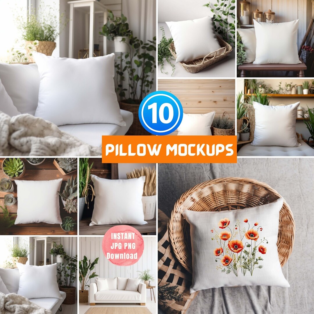 10 Pillow Mockups Bundle Mockup Designs Square Pillow Bundle Mock-up ...
