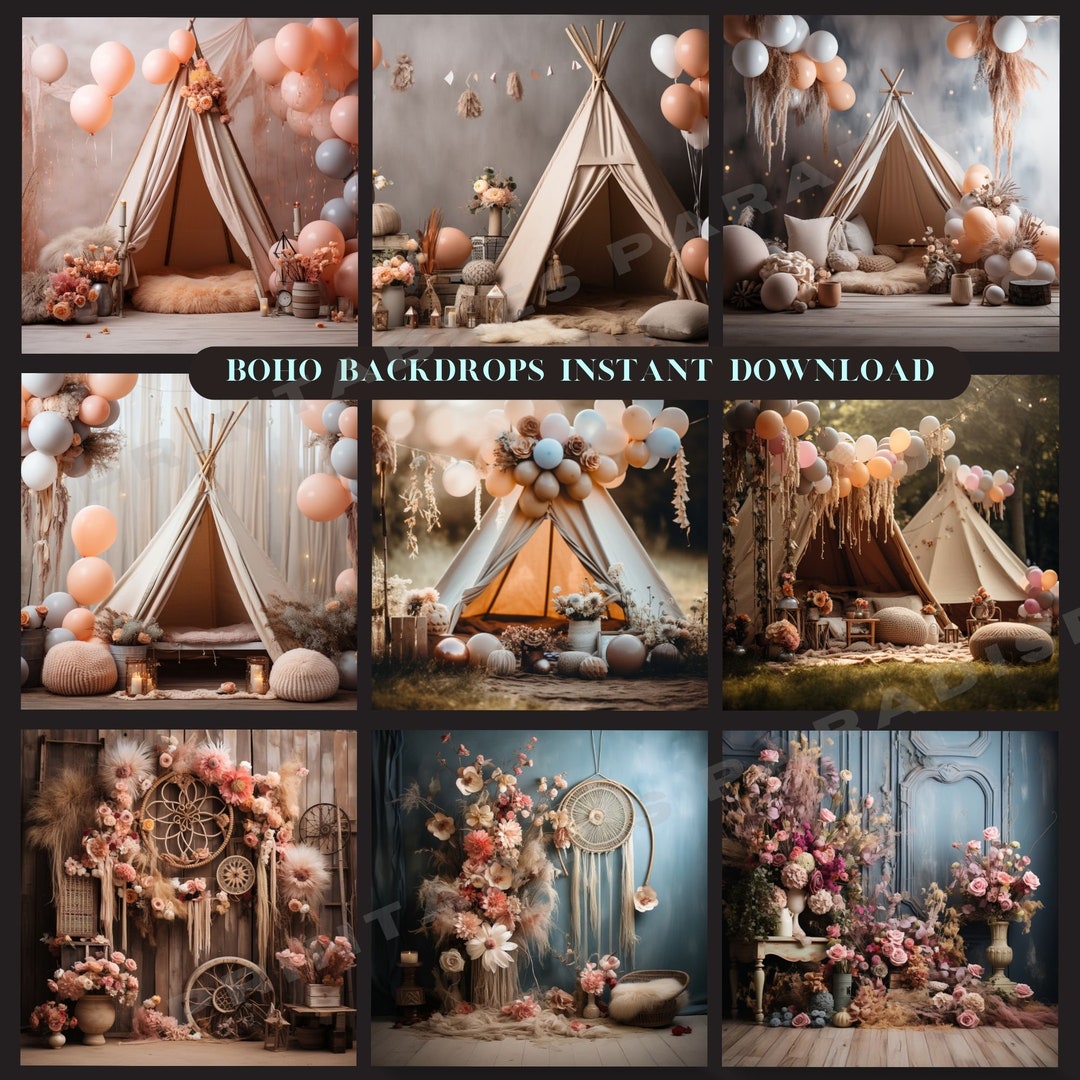 9 Boho Backdrops for Walls JPEG Photoshoot Backdrops Birthday Back Drop ...