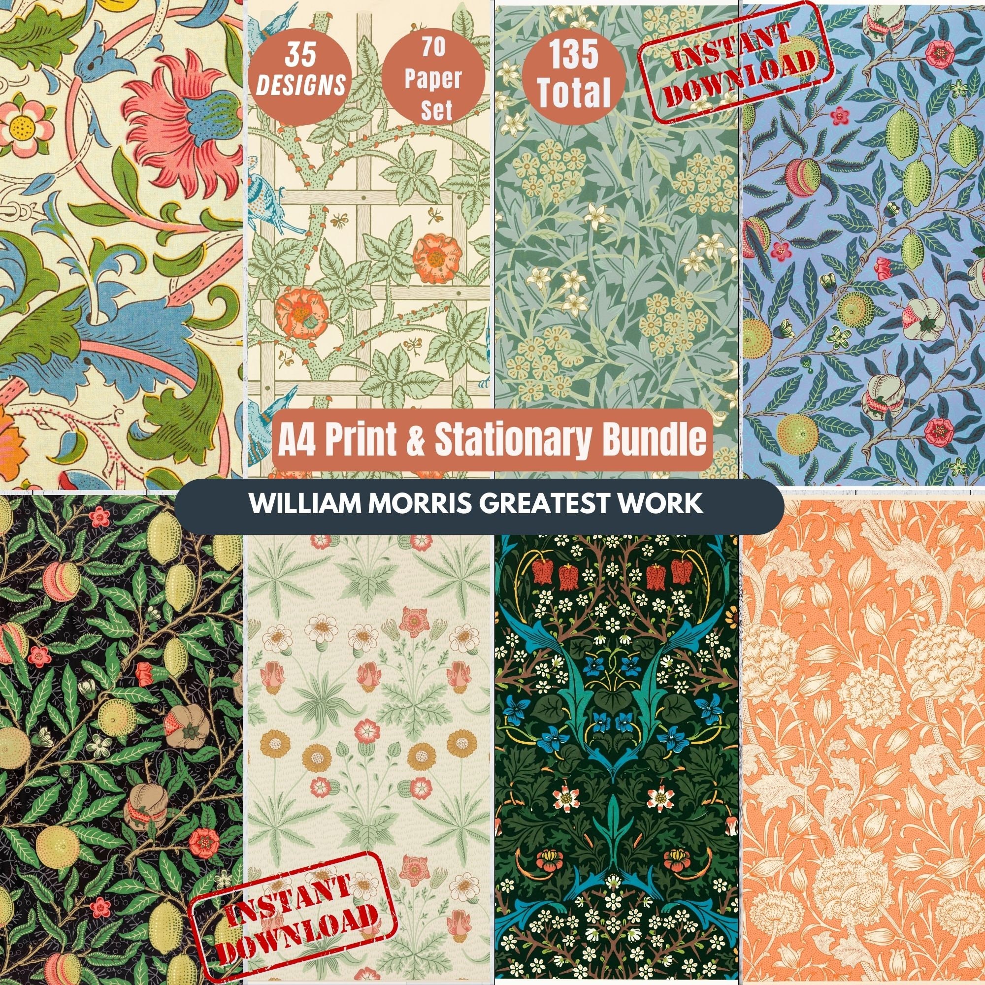 William Morris Wall Prints Stationery Bundle 135 Digital Download ...