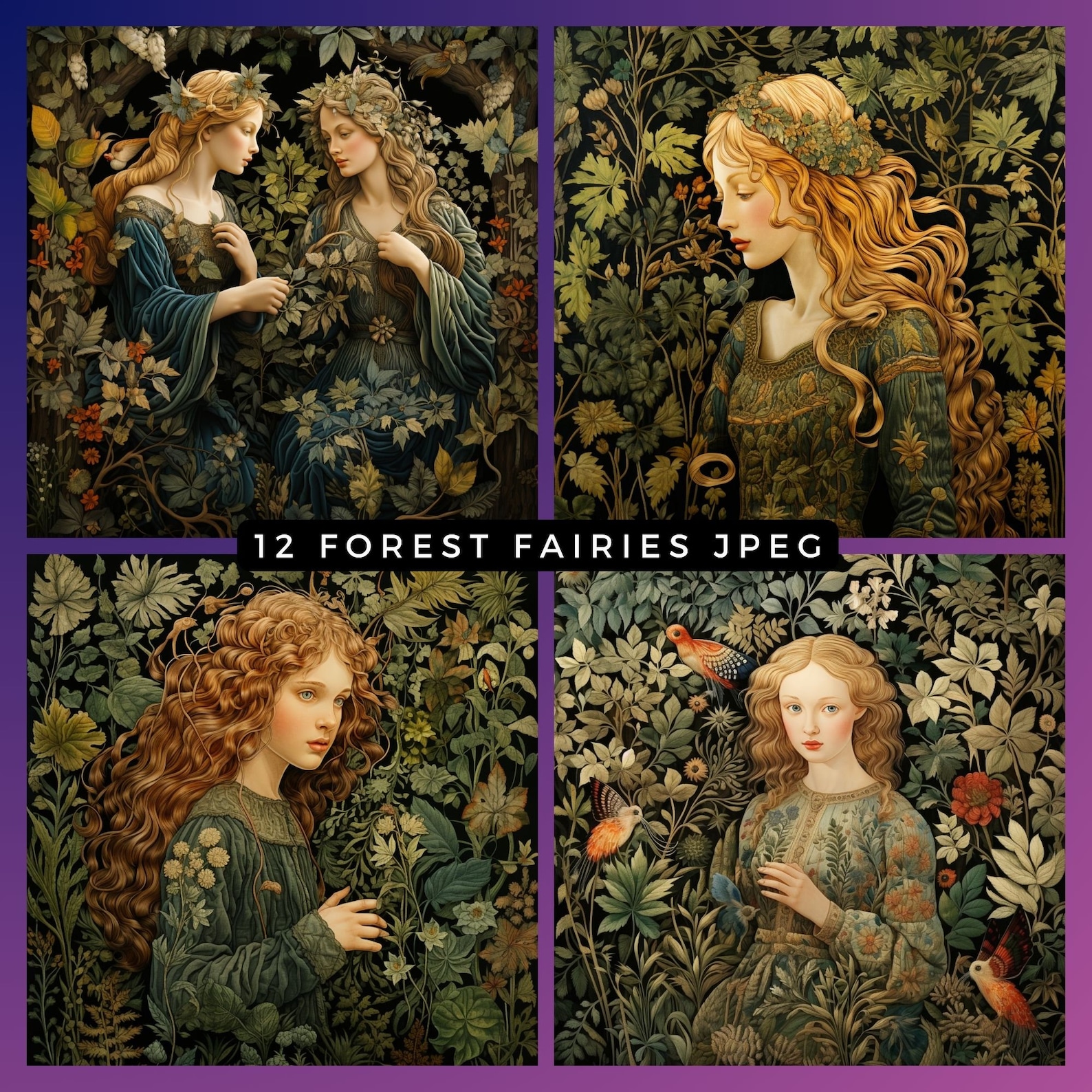 Forest Fairies Clipart Digital Enchanted Forest William Morris Style ...