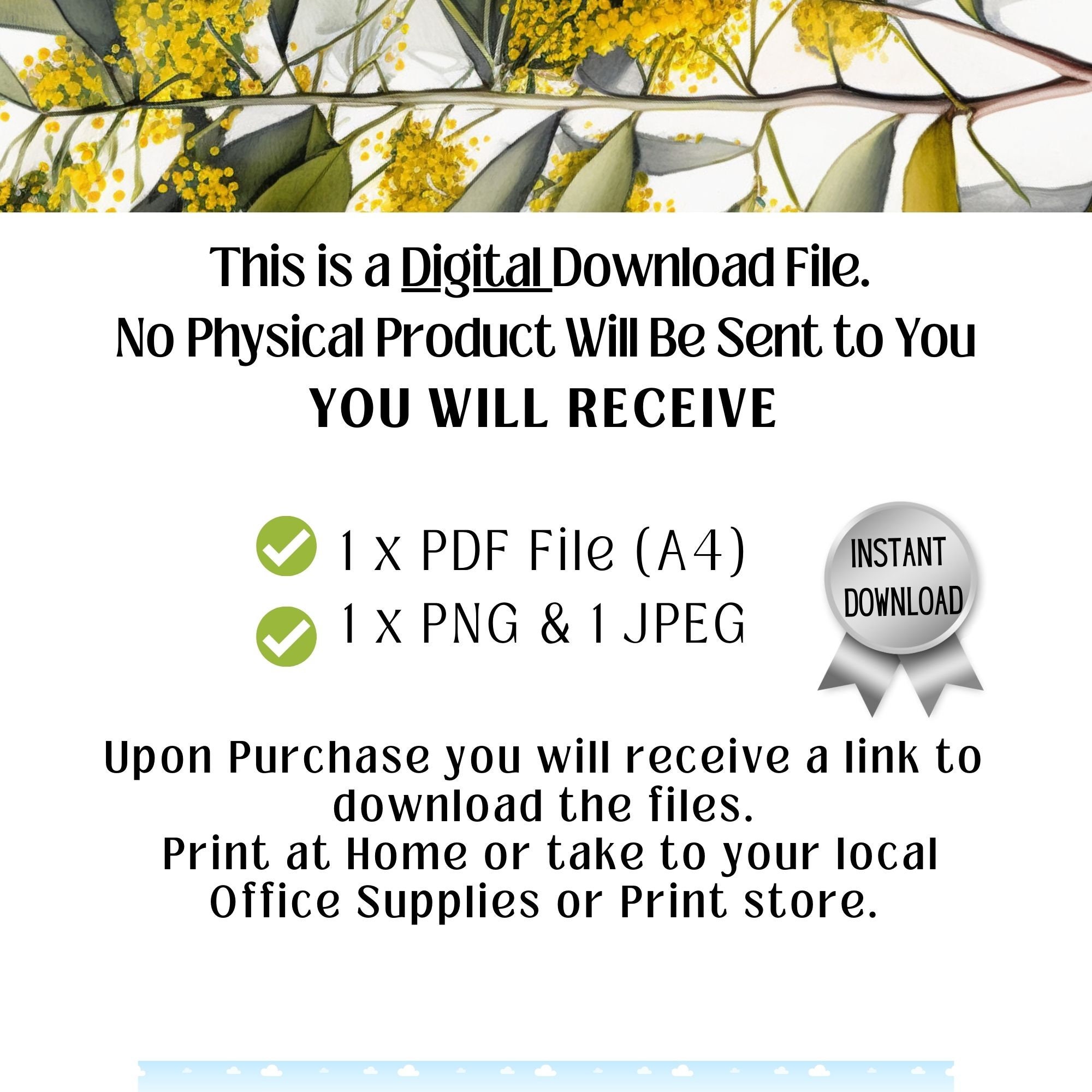 Abstract Wattle Flower Digital Print Wall Art Instant Download for Home ...