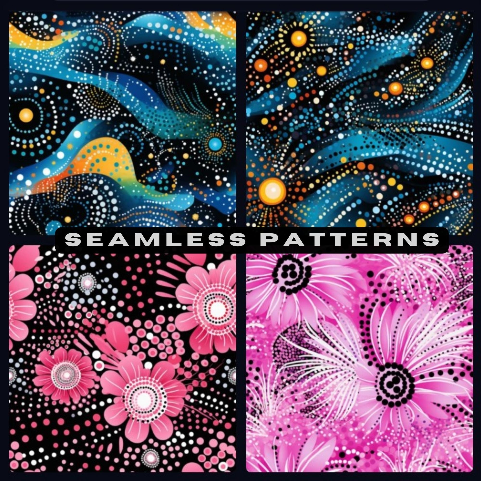 Digital Aboriginal Art Dot Paintings - 8 Seamless Patterns Size 14x14 ...