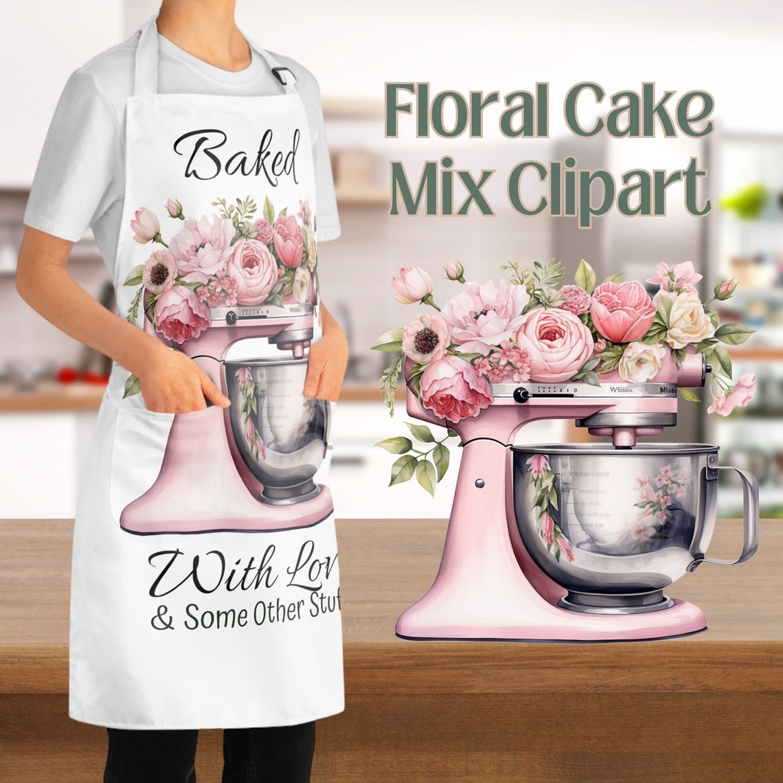 24 Vintage Kitchen Mixer and Flower Watercolor Bundle Kitchen Digital ...