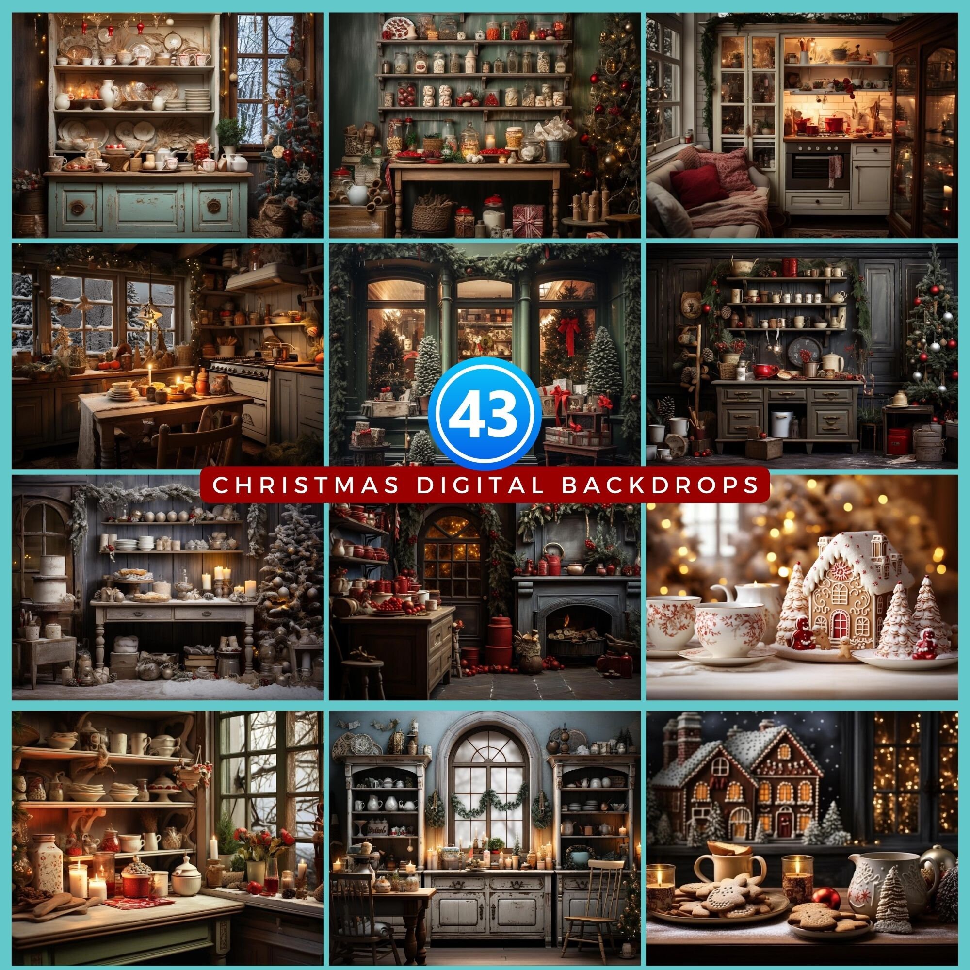 Christmas Digital Backdrops BUNDLE PNG Santas House Backdrop Christmas ...