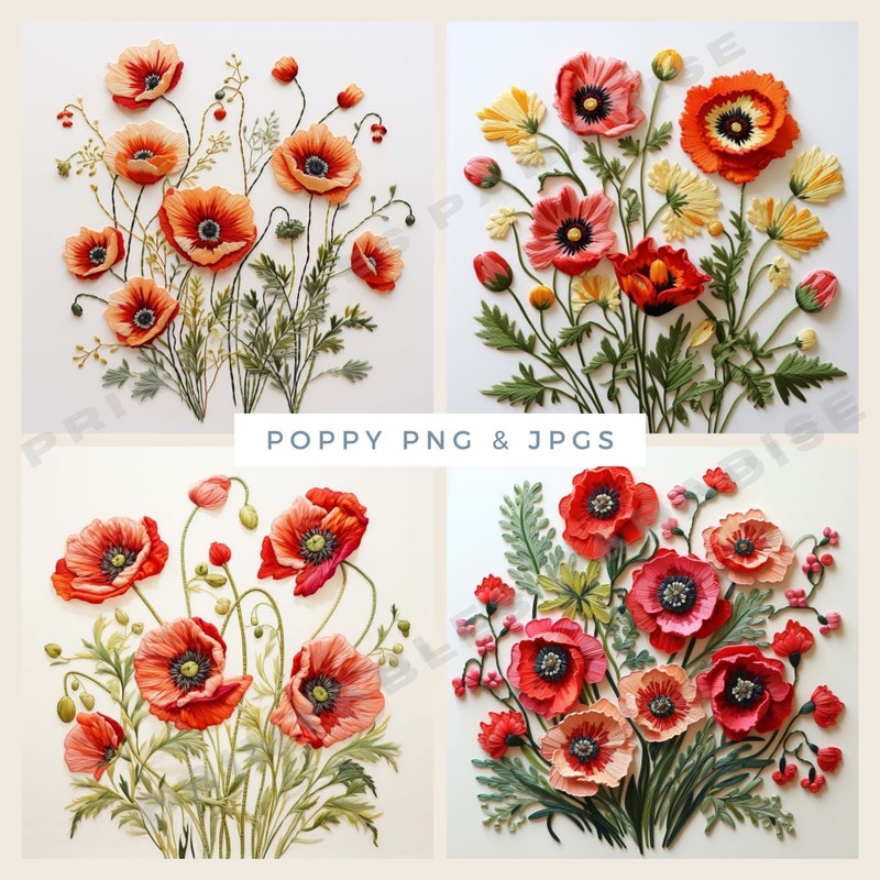 Poppy Embroidery Pattern - Etsy