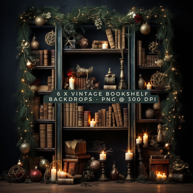Vintage Bookshelf Backdrops Digital Library Backdrops PNG 6 Library Books Photoshoot Backdrops ...