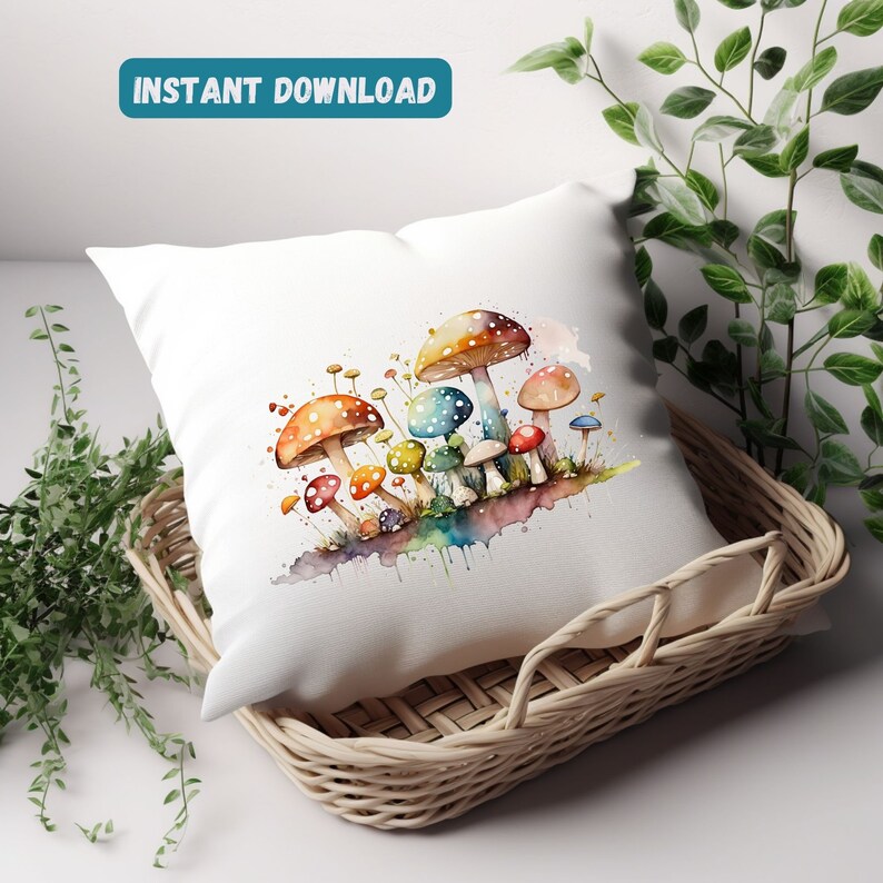 Watercolor Mushrooms Clipart Toadstool Clip Art PNG Instant Download ...