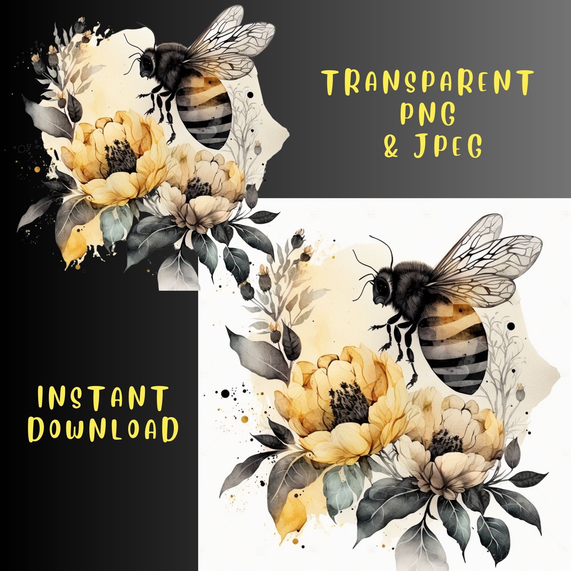 Watercolor Bee Sunflower Clipart PNG 16 Honey Bee Designs - Etsy