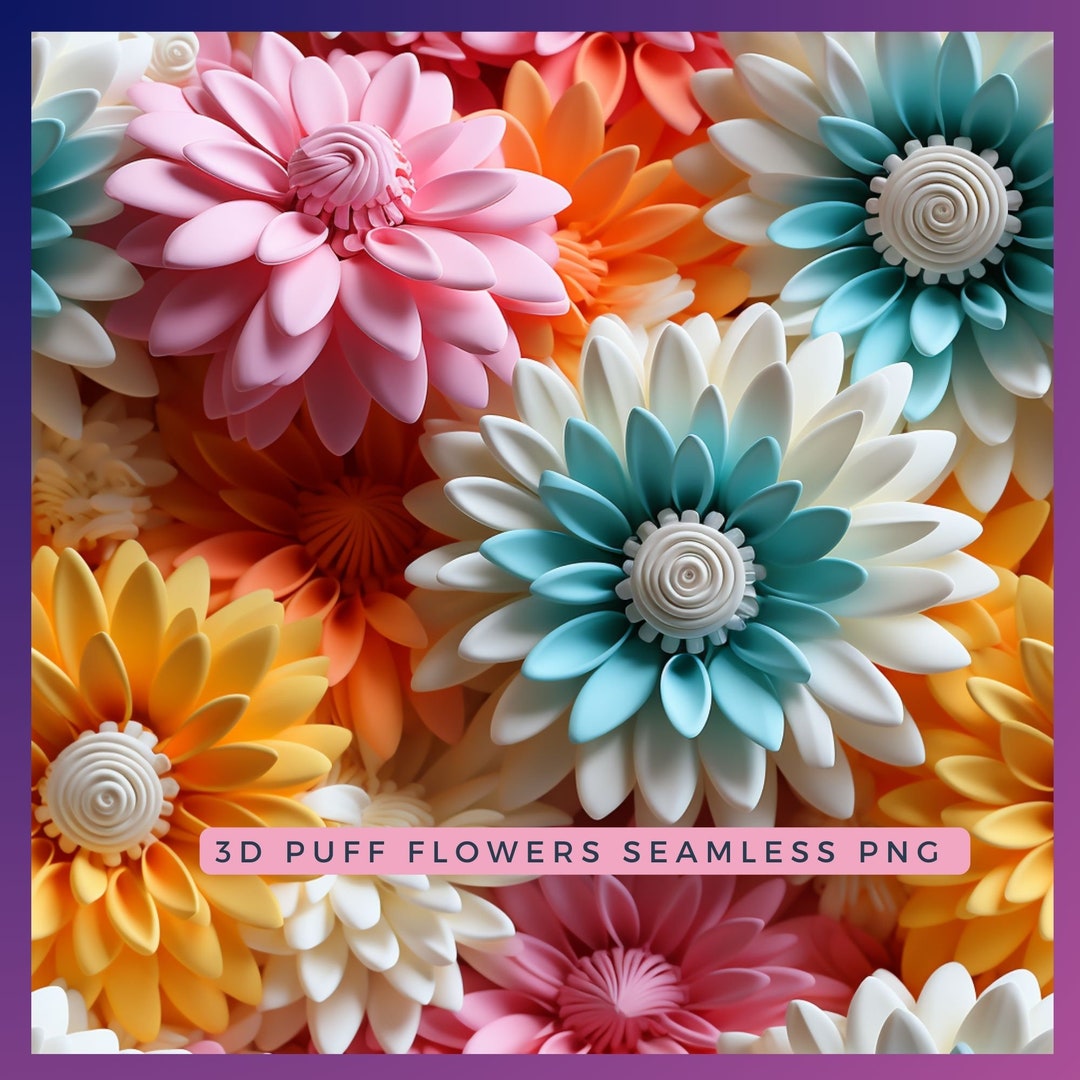 3D Puff Flowers Seamless Pattern 3D Seamless Flowers Repeat Pattern ...