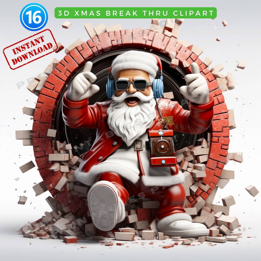 Santa Break Through Clipart: 3D Christmas Ornament (digital Download ...