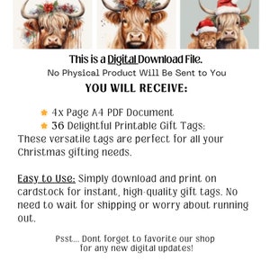 36 Baby Cow Printable Gift Tags Watercolor Highland Cow Tags Christmas ...