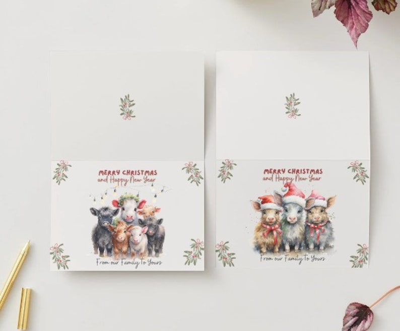 10 Farm Animal Christmas Cards Printable Christmas Cards Farm Animal ...