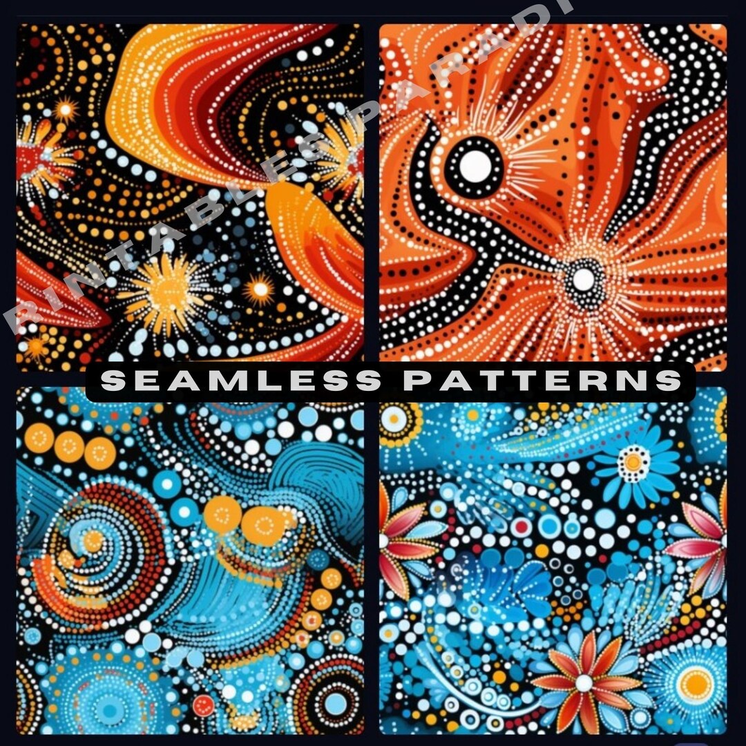 Digital Aboriginal Art Dot Paintings - 8 Seamless Patterns Size 14x14 ...