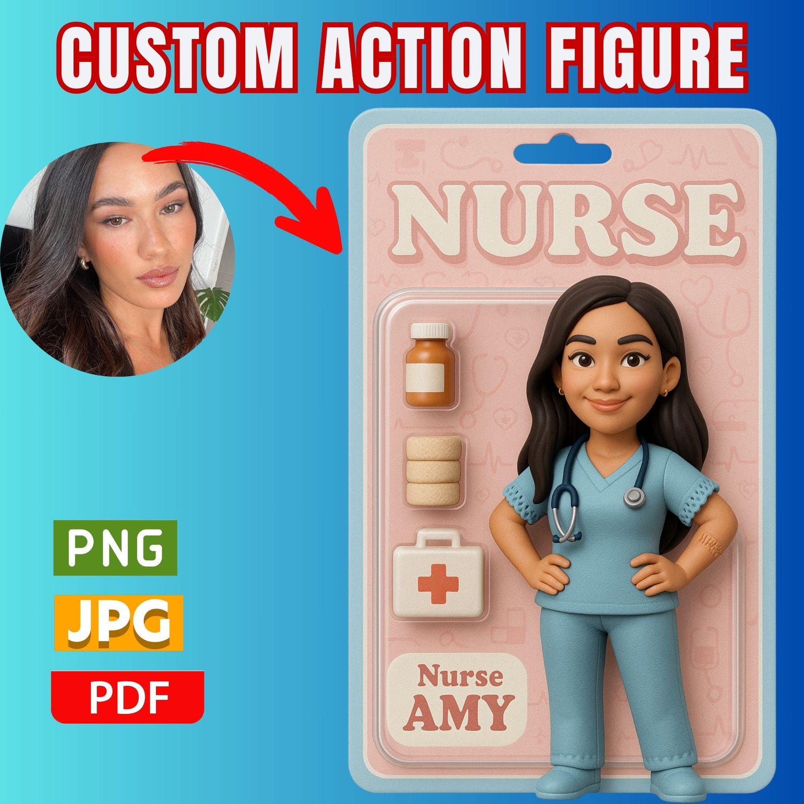 Custom Nurse Action Figure Portrait: Personalized Digital Art (PNG JPG ...