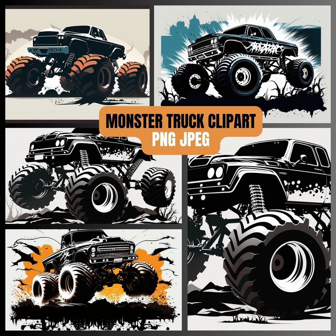 Monster Truck Clipart PNG Big Wheels Clipart Watercolor Trucks Digital ...