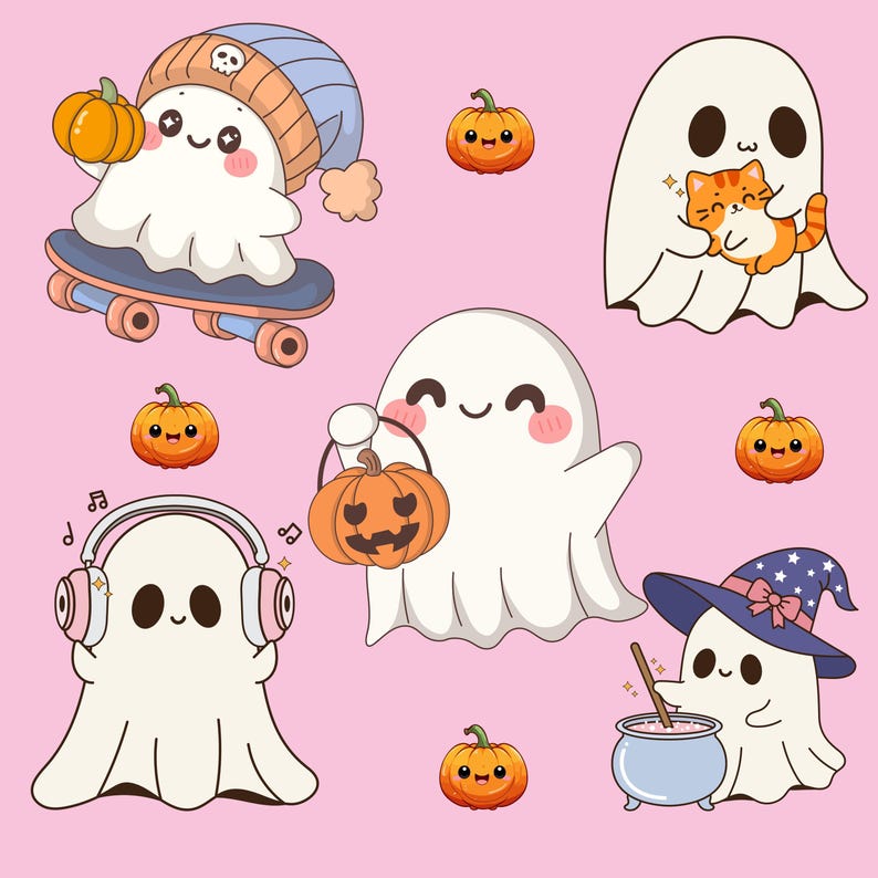 Halloween Seamless PNG Cute Ghost Seamless Halloween Pattern 16"x16 ...