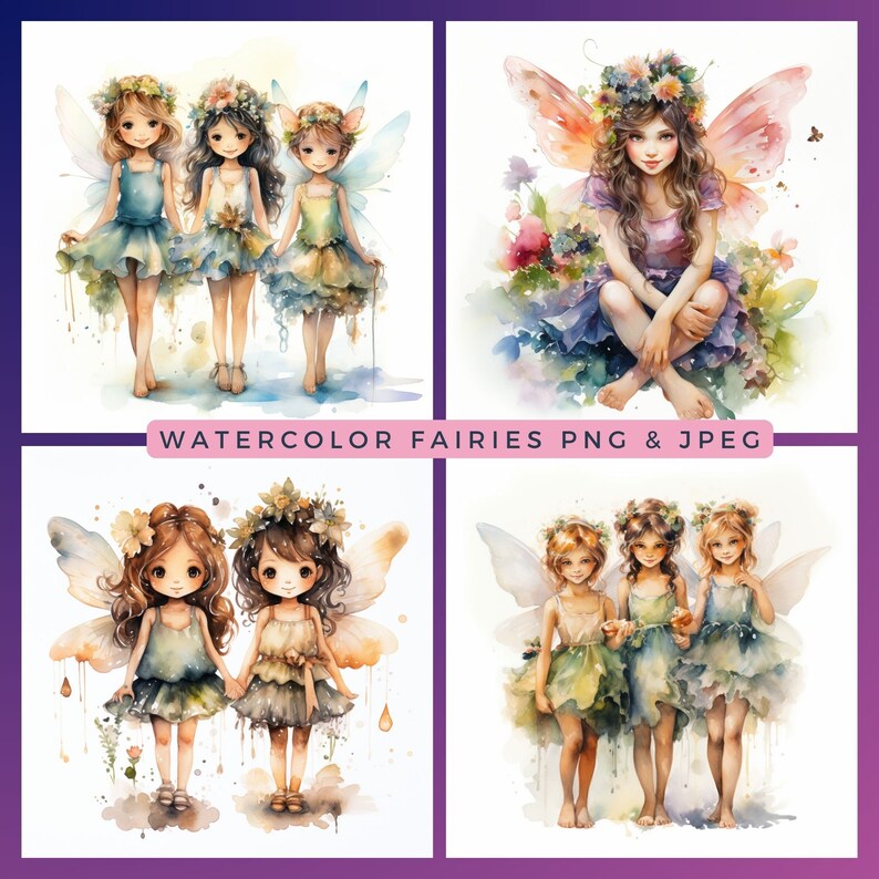 Watercolor Fairy Clipart Instant Download Pastel Fairy PNG Fairy Garden ...