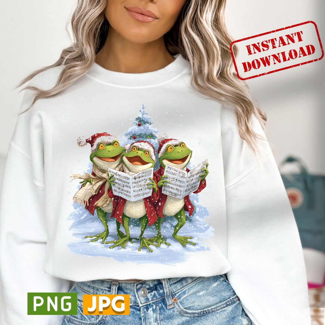 Frogs Singing Christmas Art – 16x16" JPG & Transparent PNG | Cute Frog ...