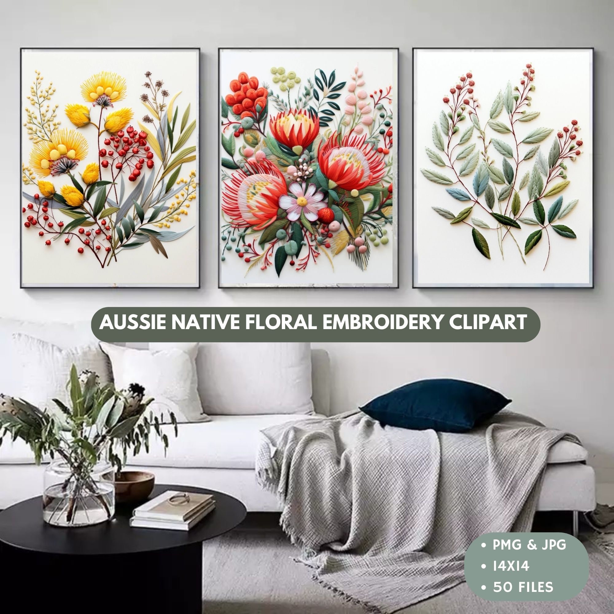3D Native Floral Embroidery Clipart BUNDLE 50 Flowers Native Australian ...