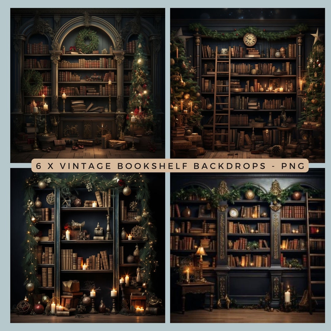 Vintage Bookshelf Backdrops Digital Library Backdrops PNG 6 Library ...