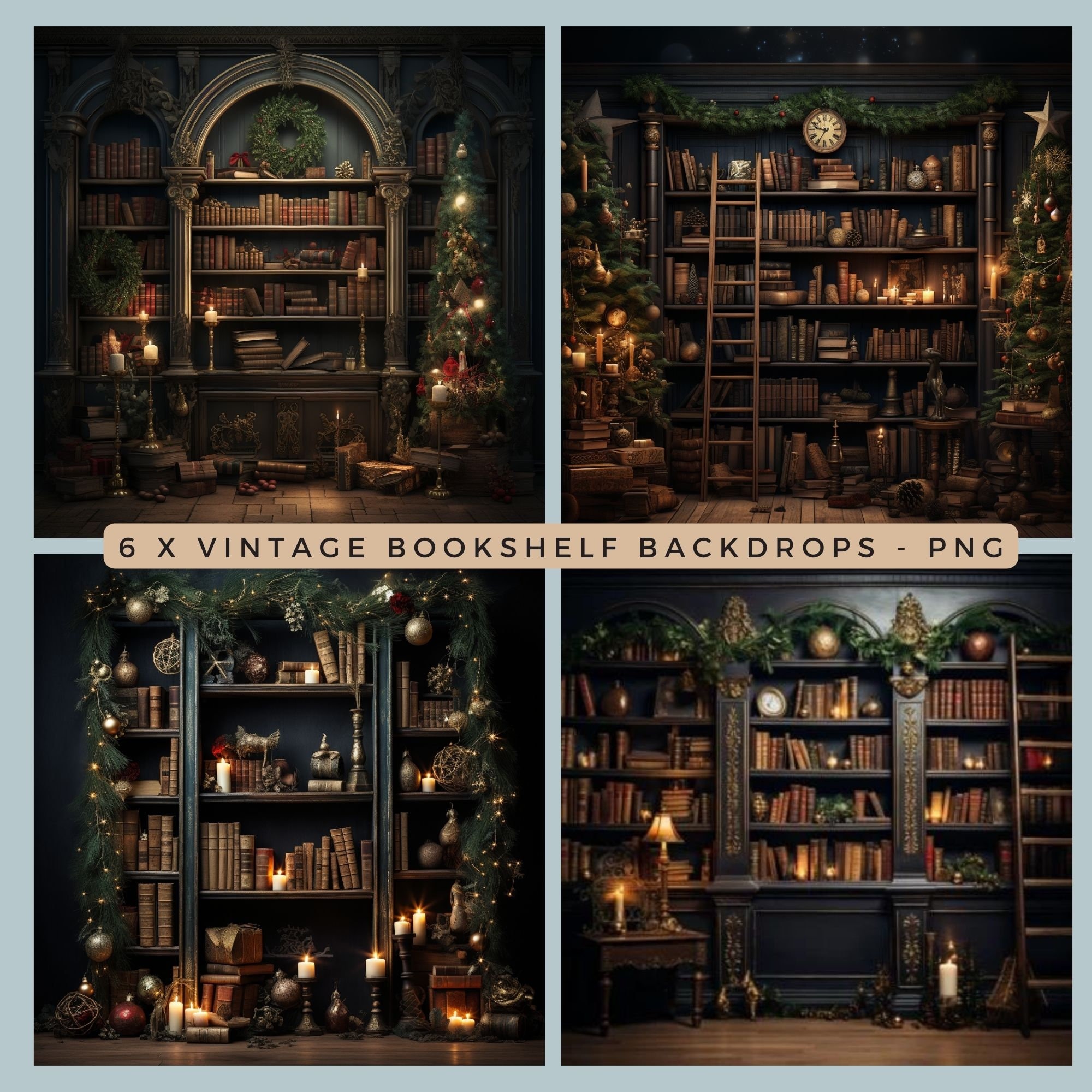 Vintage Bookshelf Backdrops Digital Library Backdrops PNG 6 Library ...
