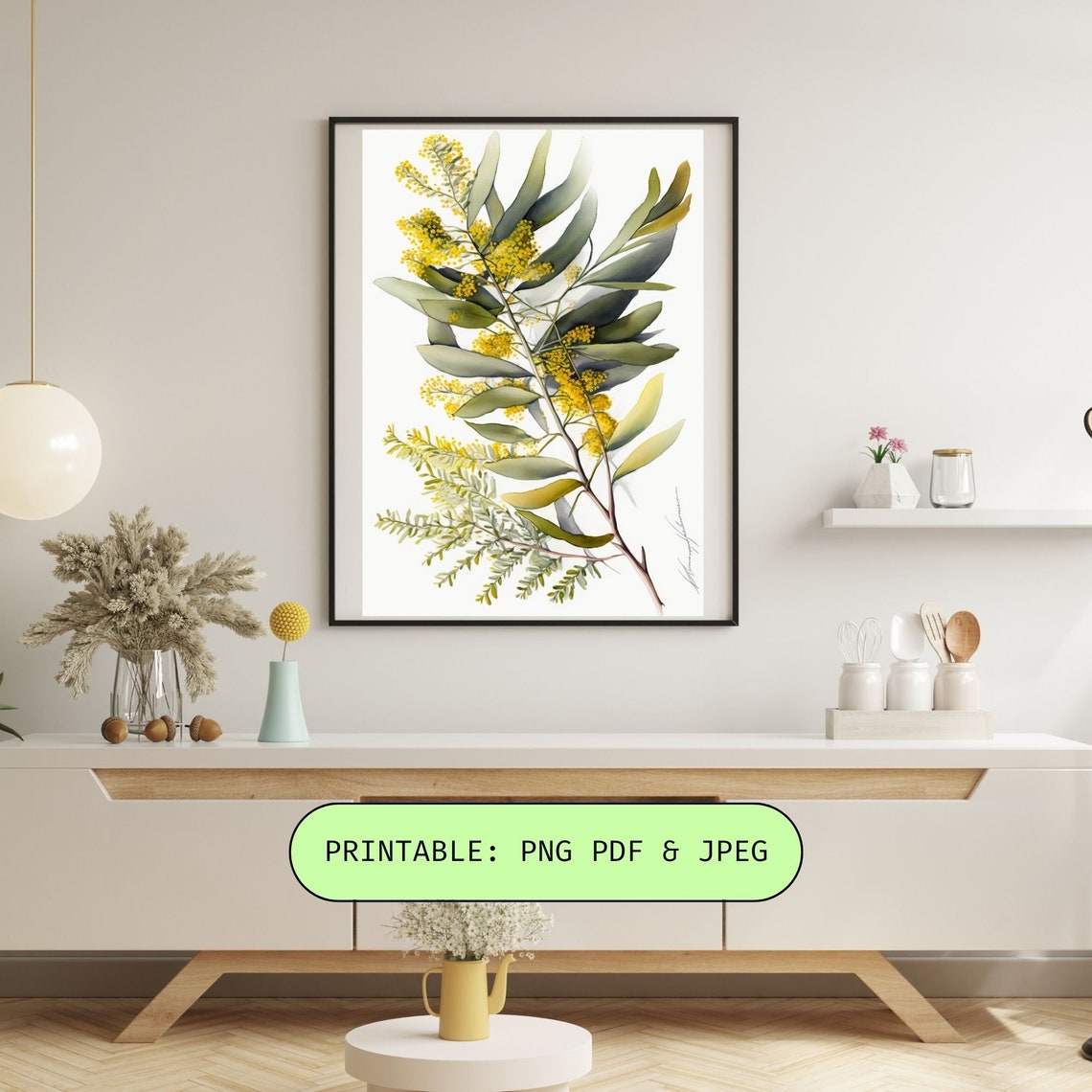 Abstract Wattle Flower Digital Print Wall Art Instant Download for Home ...
