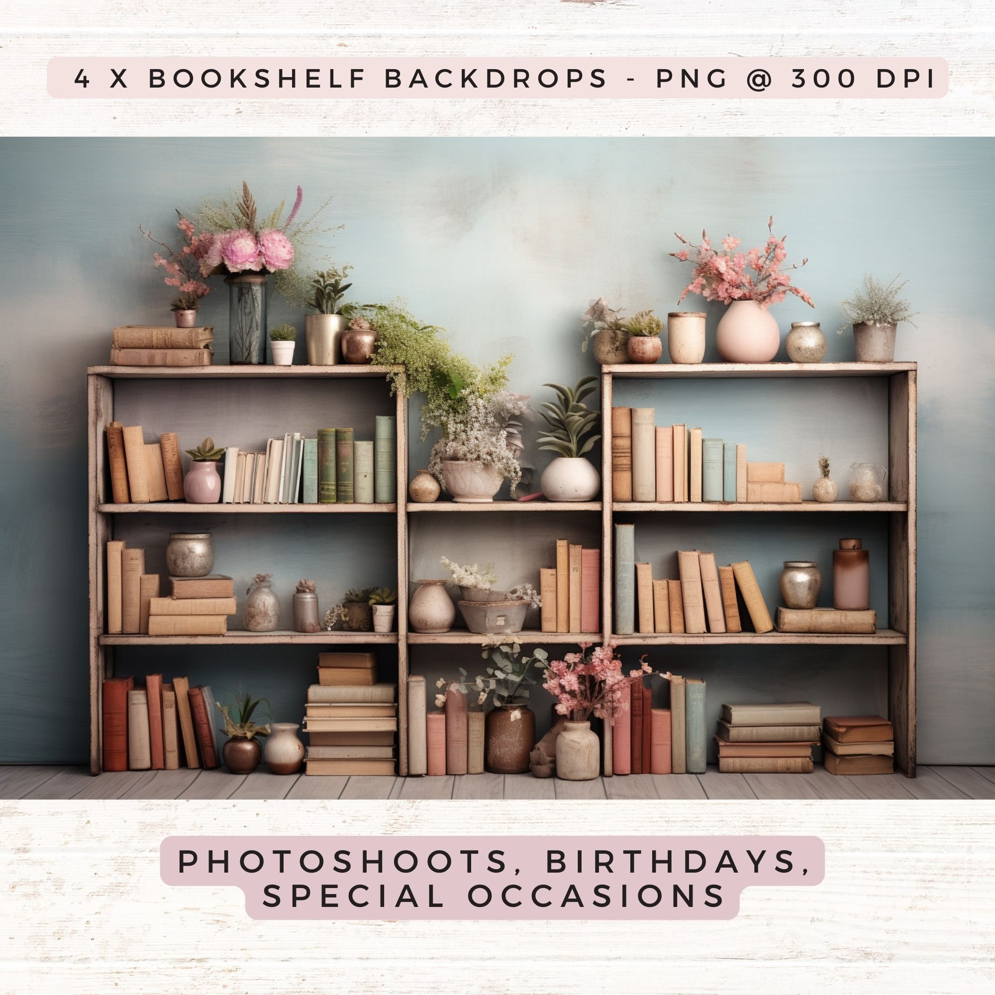 Blue Boho Bookshelf Backdrops PNG 6 Photoshoot Backdrops Birthday Back ...