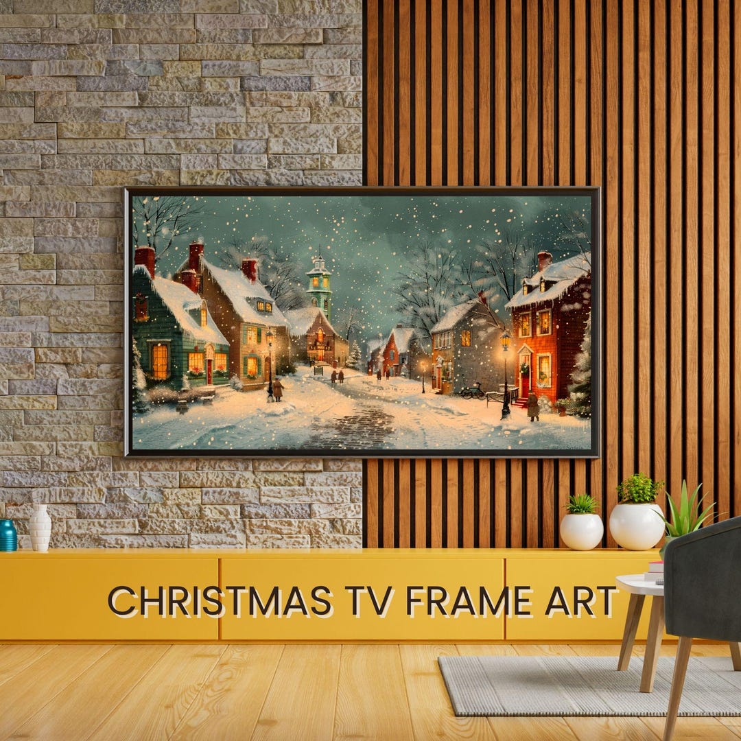 10 Christmas Village TV Frame Art Bundle Vintage Winter TV Art Digital ...