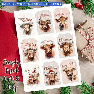 36 Baby Cow Printable Gift Tags Watercolor Highland Cow Tags Christmas ...