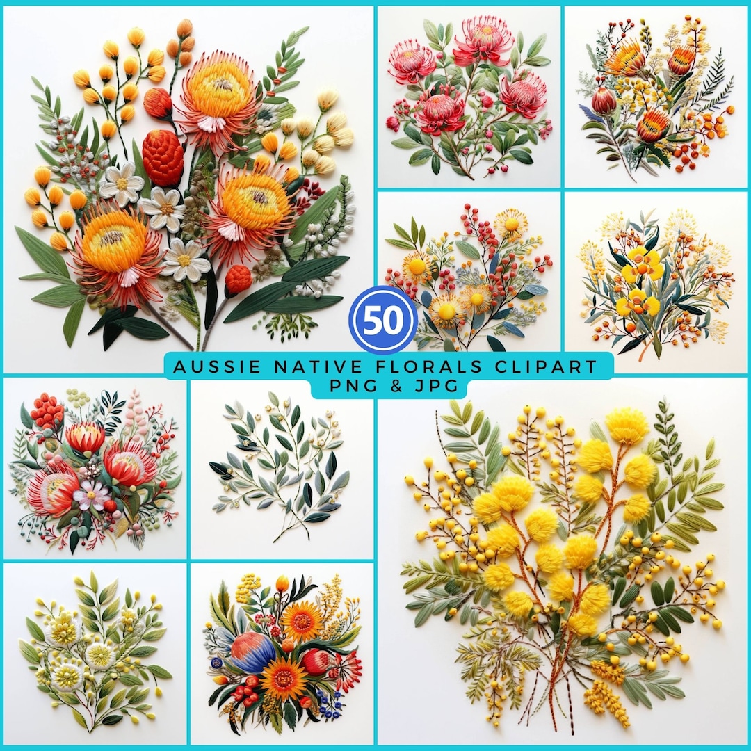 3D Native Floral Embroidery Clipart BUNDLE 50 Flowers Native Australian ...
