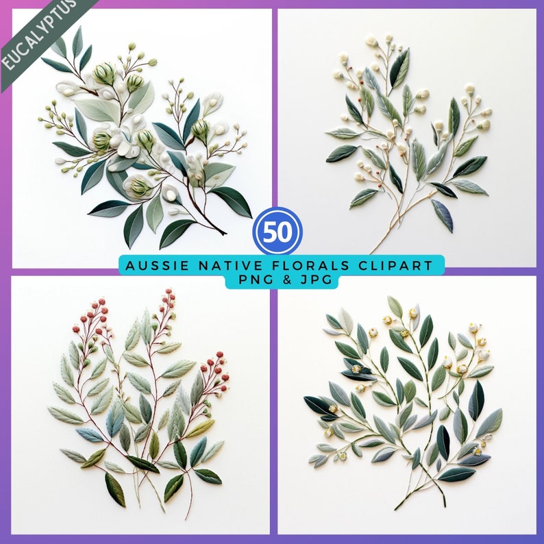 3D Native Floral Embroidery Clipart BUNDLE 50 Flowers Native Australian ...