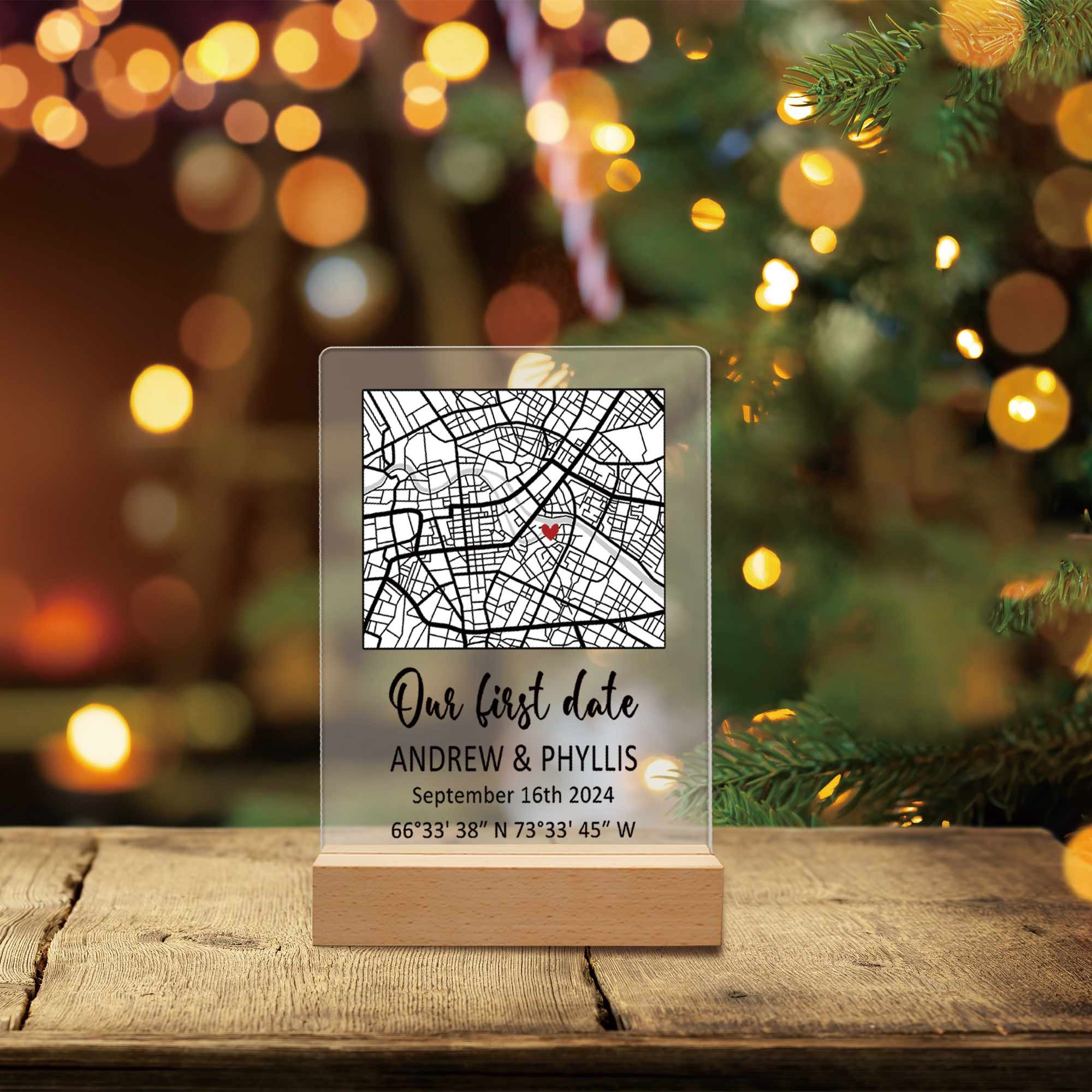 Custom Our First Date Map Night Light - Our First Date Memory Acrylic ...