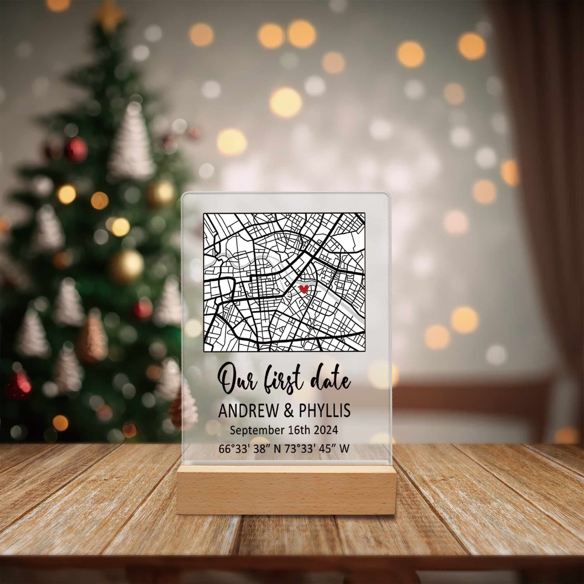 Custom Our First Date Map Night Light - Our First Date Memory Acrylic ...